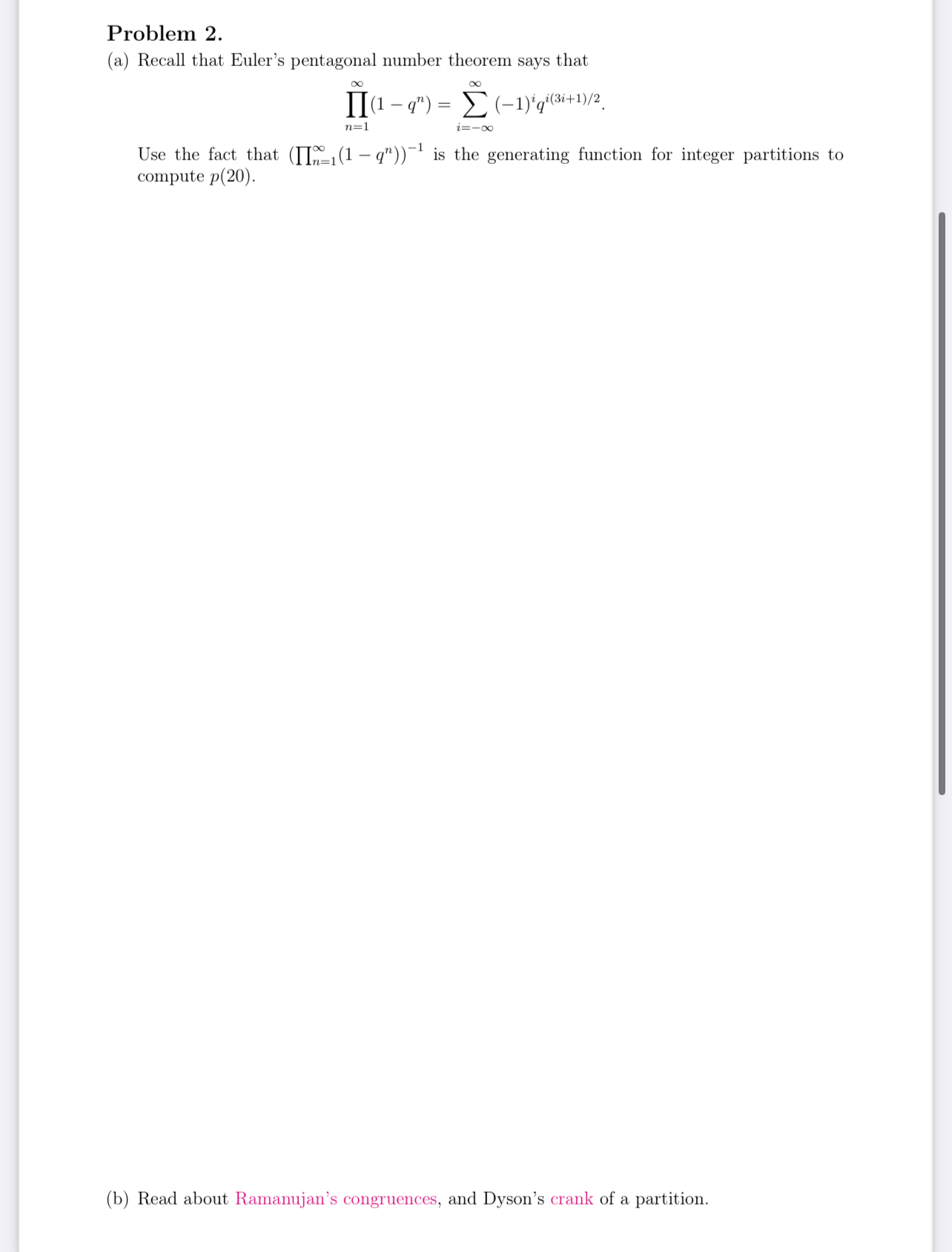 Solved by an EXPERT Problem 2.(a) ﻿Recall that Euler's pentagonal number | Chegg.com