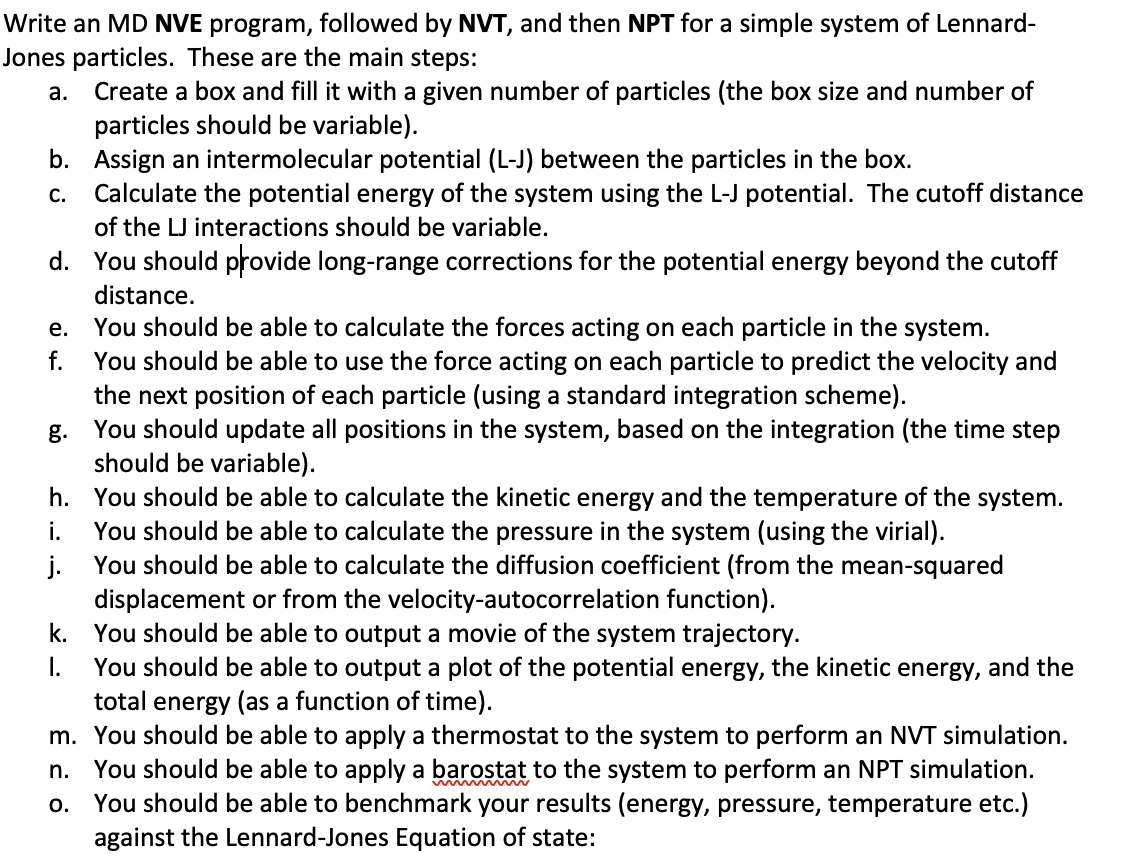 Solved Write an MD NPT program for a simple system of | Chegg.com