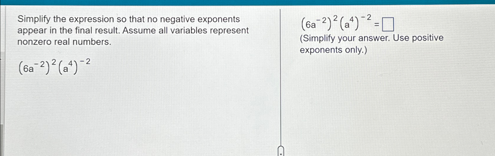 Solved Simplify the expression so that no negative exponents | Chegg.com