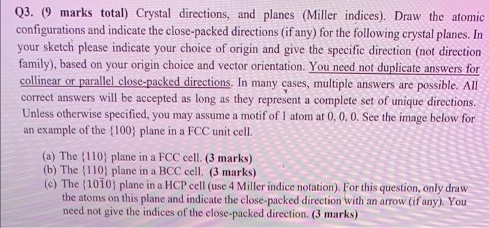 Solved Q3. ( 9 marks total) Crystal directions, and planes | Chegg.com