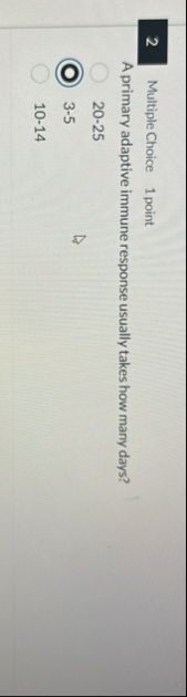 Solved 2Multiple Choice 1 ﻿pointA primary adaptive immune | Chegg.com