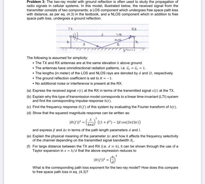Problem 3: The two-ray model with ground reflection | Chegg.com