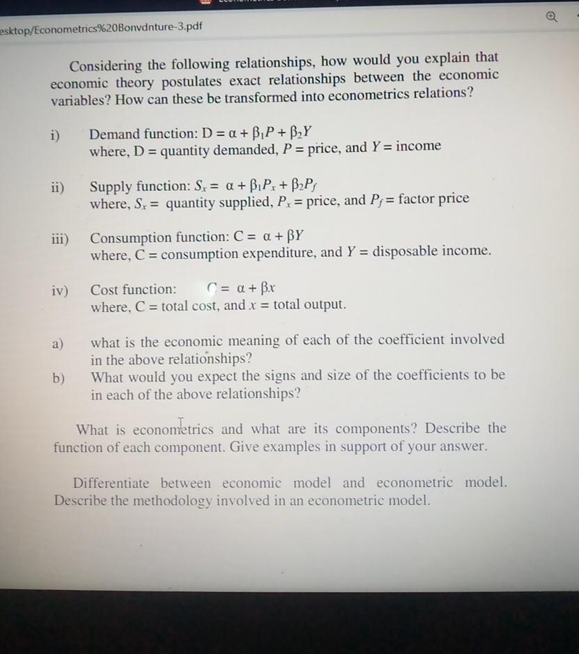 Solved esktop/Econometrics%20Bonvdnture-3.pdfConsidering the | Chegg.com