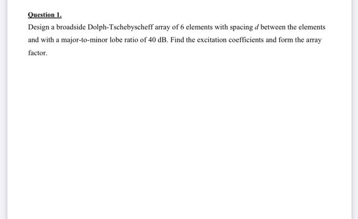 Solved Question 1. Design a broadside Dolph-Tschebyscheff | Chegg.com