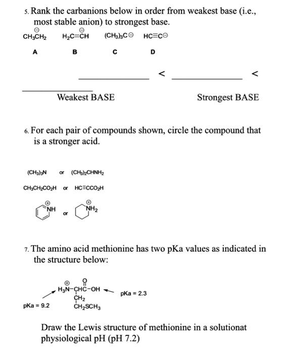 Solved 5. Rank the carbanions below in order from weakest | Chegg.com