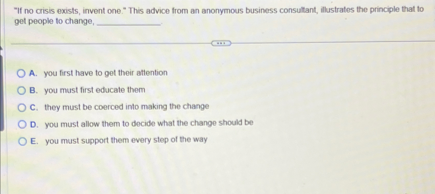Solved "If no crisis exists, invent one." This advice from | Chegg.com