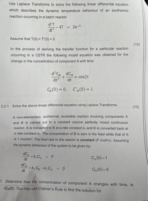 Solved Use Laplace Transforms to solve the following linear | Chegg.com