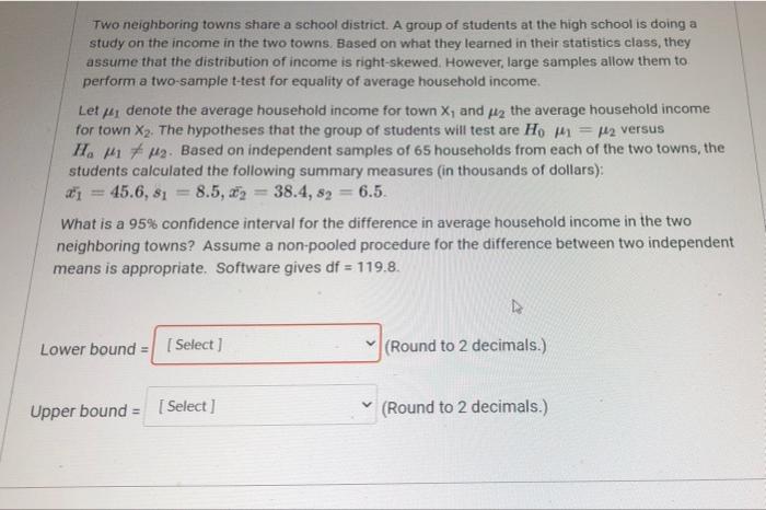 Solved Two neighboring towns share a school district. A | Chegg.com