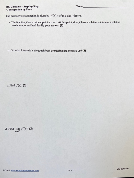 Name BC Calculus - Step-by-Step 9. Integration with | Chegg.com