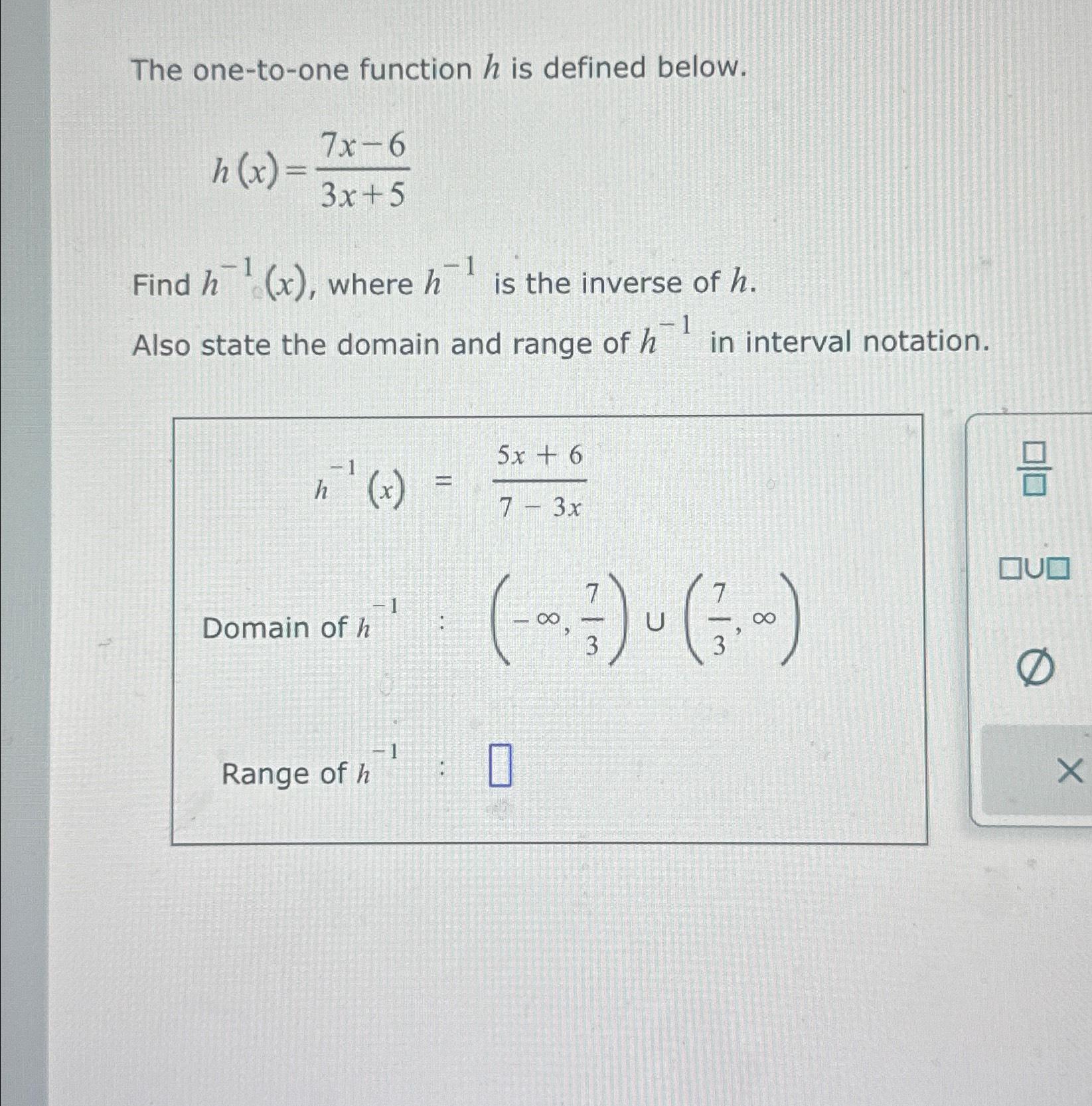 Solved The one-to-one function h ﻿is defined | Chegg.com