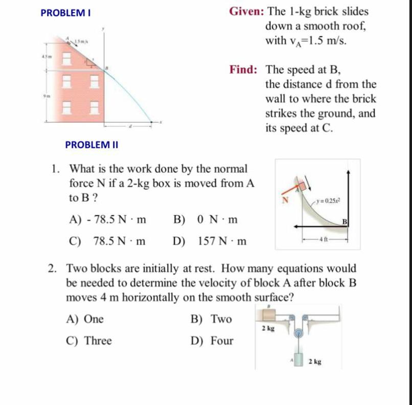 Solved PROBLEM I Given: The 1-kg brick slides down a smooth | Chegg.com