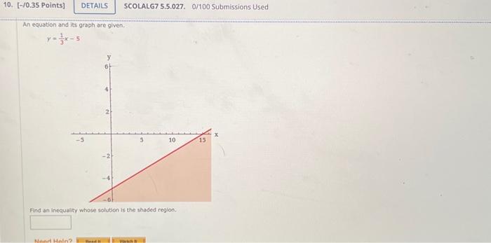 Solved An equation and its graph are given. y=31x−5 Find an | Chegg.com