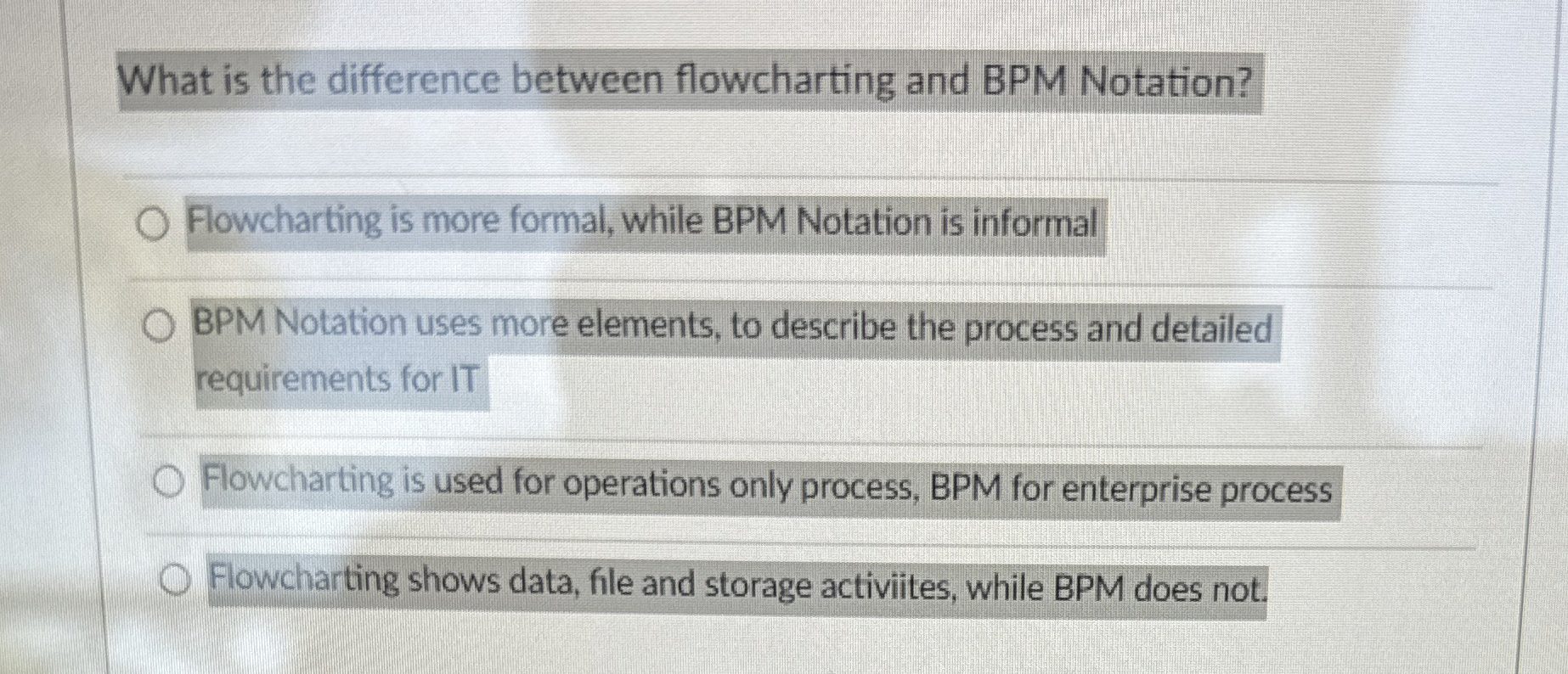 Solved What is the difference between flowcharting and BPM | Chegg.com