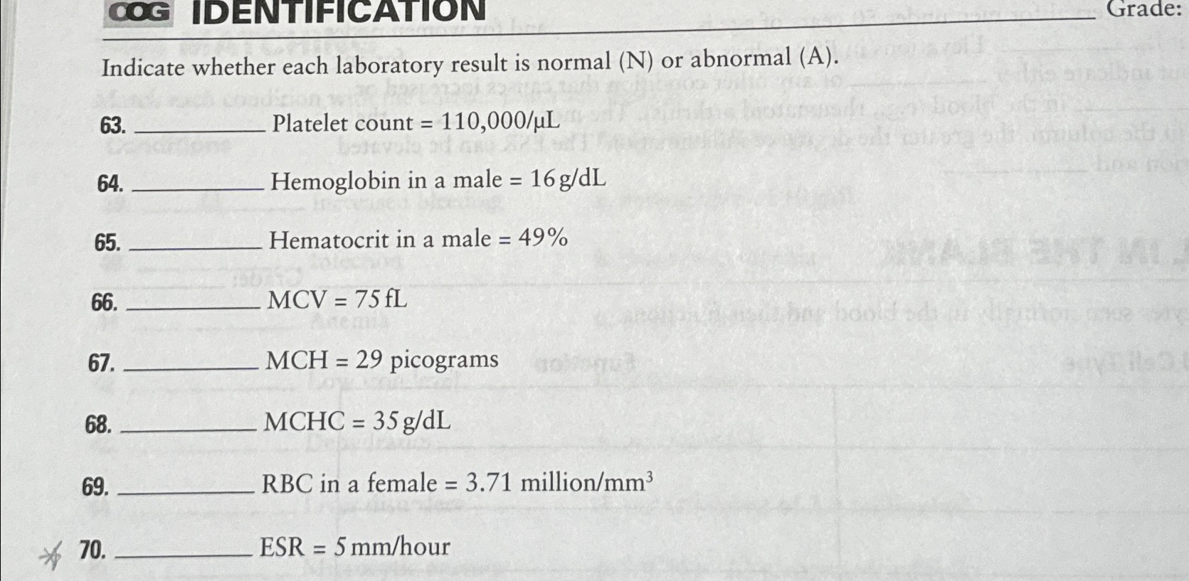 Solved Indicate whether each laboratory result is normal (N) | Chegg.com