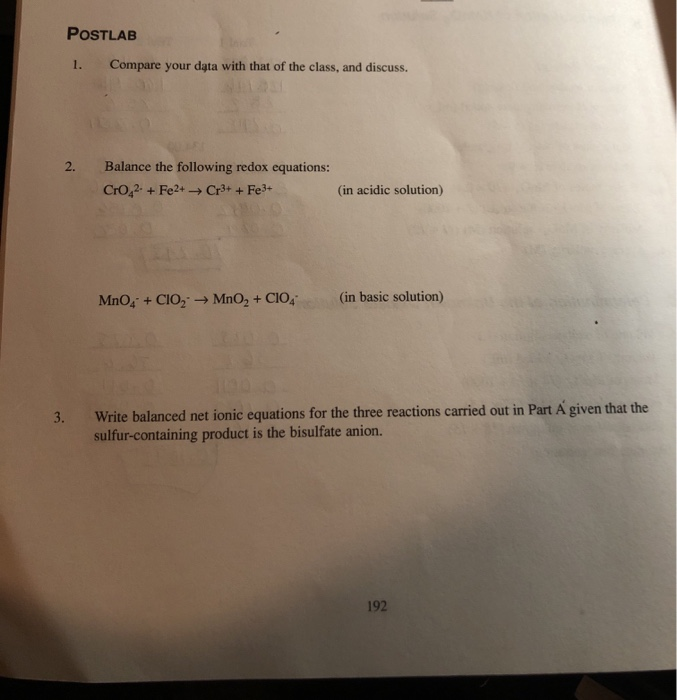 Solved POSTLAB 1. Compare your data with that of the class, | Chegg.com