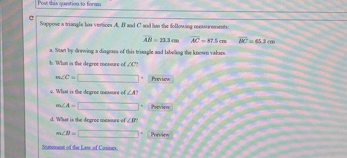 Solved Suppose a triangle has vertices \\( A, B \\) and \\( | Chegg.com