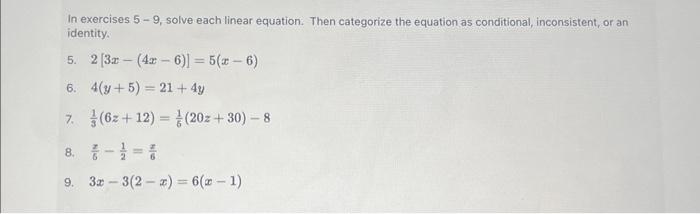 Solved In Exercises 5 9 Solve Each Linear Equation Then 