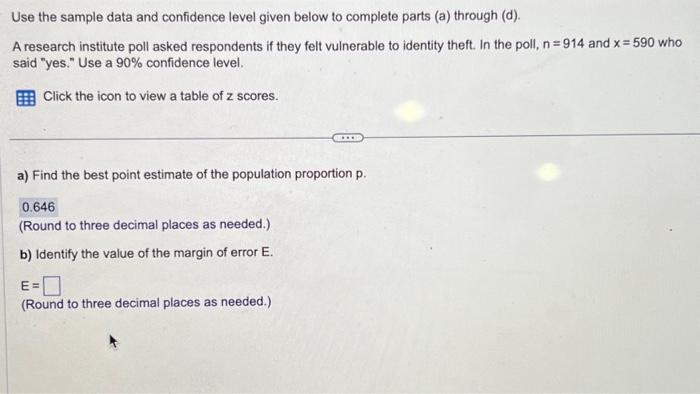 Use the sample data and confidence level given below | Chegg.com
