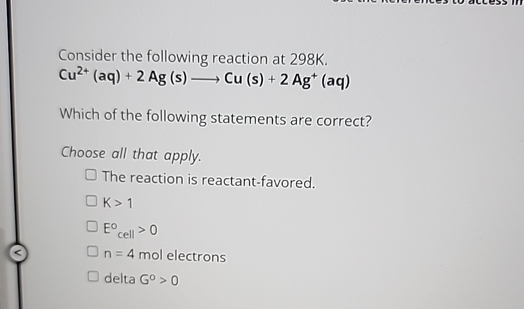 Solved Consider the following reaction at 298 ﻿K | Chegg.com