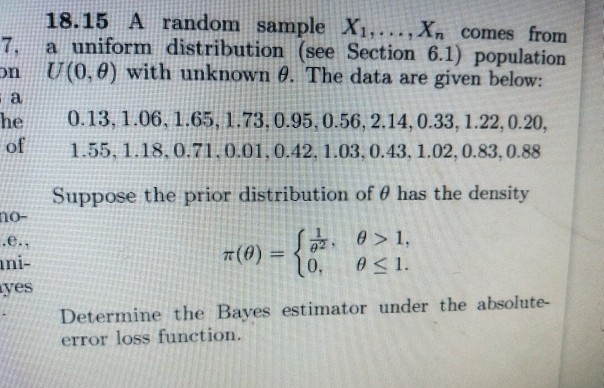 Solved 18.15 A random sample X1,...,Xn comes from a uniform | Chegg.com