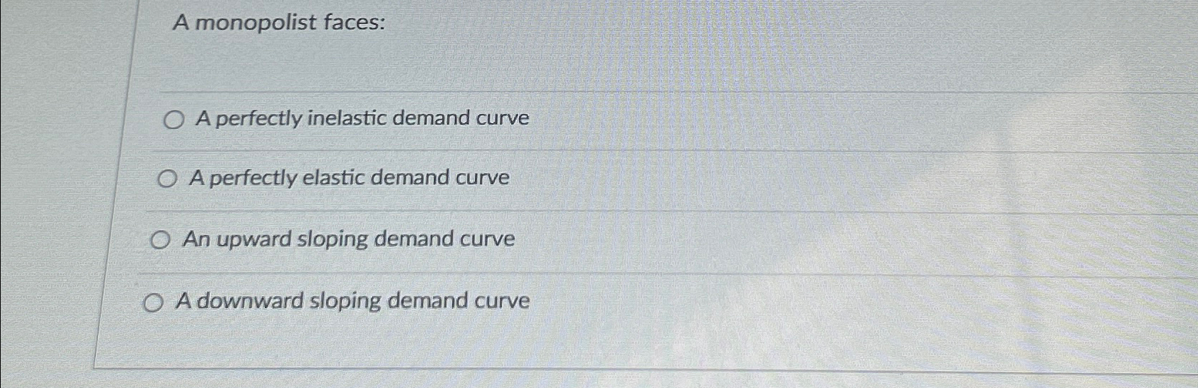 Solved A monopolist faces:A perfectly inelastic demand | Chegg.com