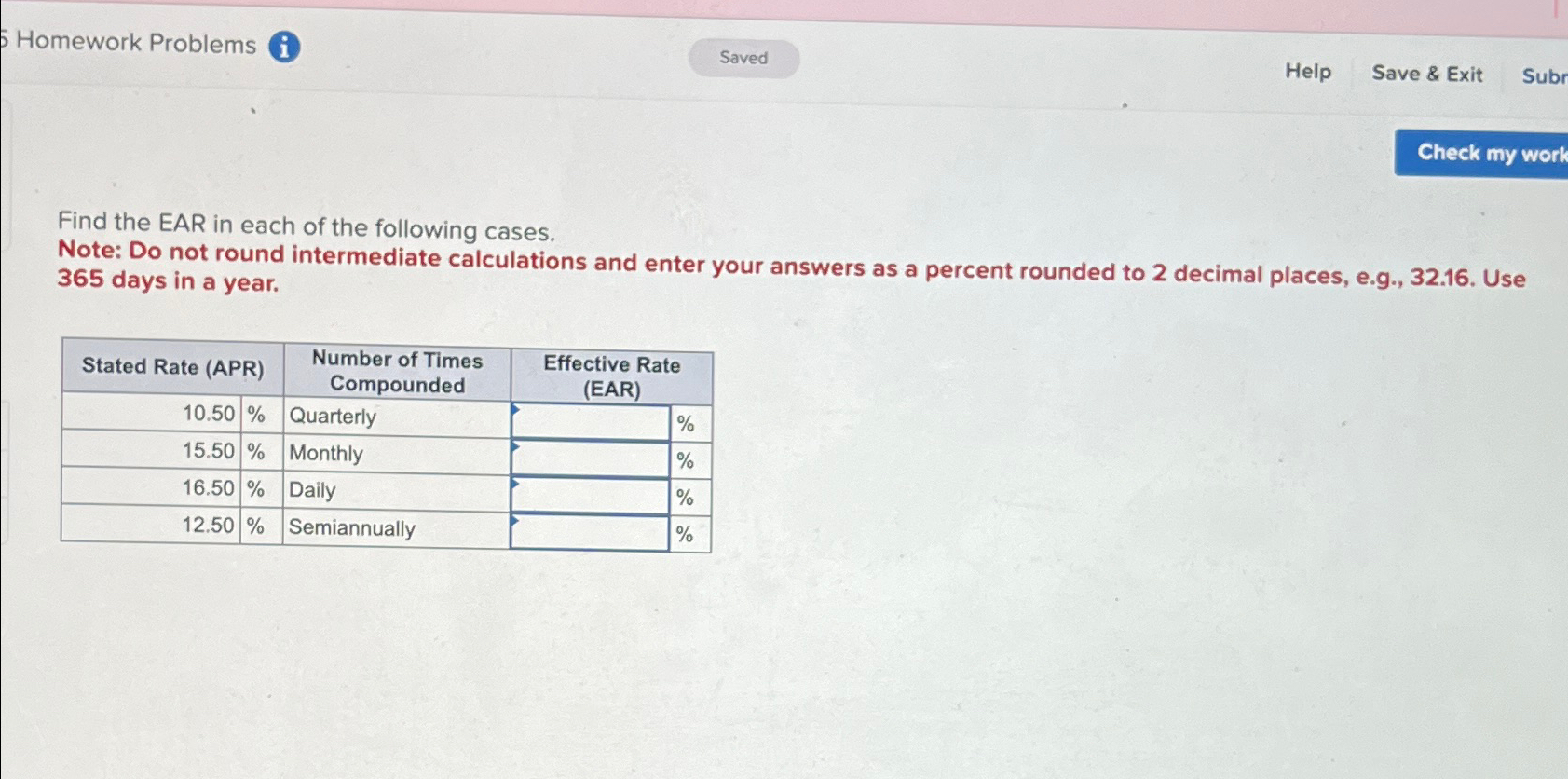 Solved Homework Problems (iHelpSave & ExitSubrFind the EAR | Chegg.com