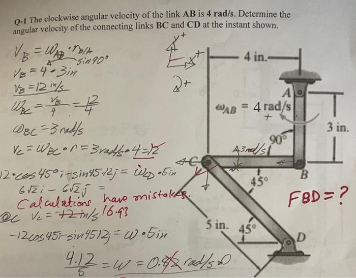 Solved 0 1 The Clockwise Angular Velocity Of The Link Ab Is