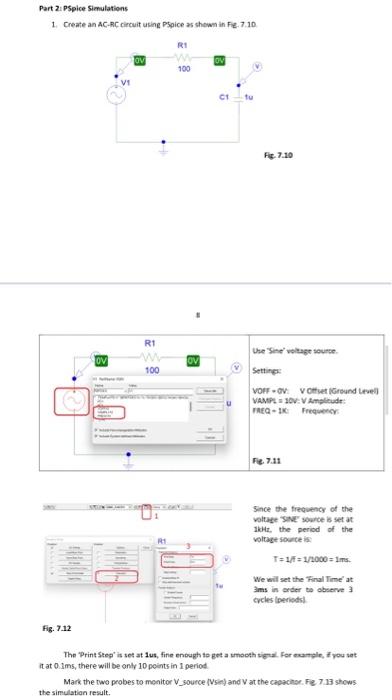Part 2. PSpice Simulations 1. Create an AC.RC rircuit | Chegg.com
