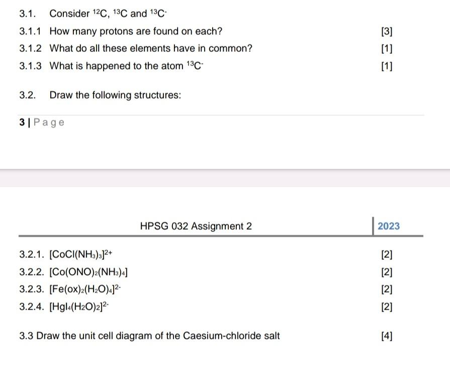 Solved 3.1. Consider 12C,13C and 13C− 3.1.1 How many protons | Chegg.com