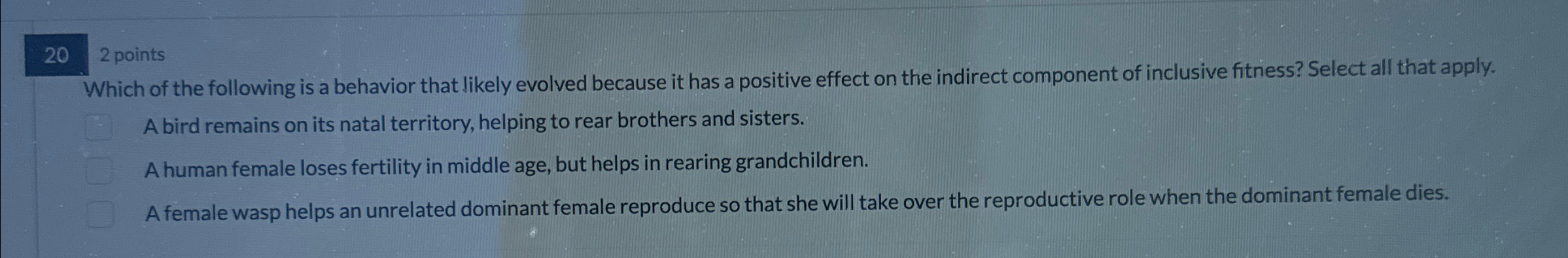 Solved 2 ﻿pointsWhich of the following is a behavior that | Chegg.com