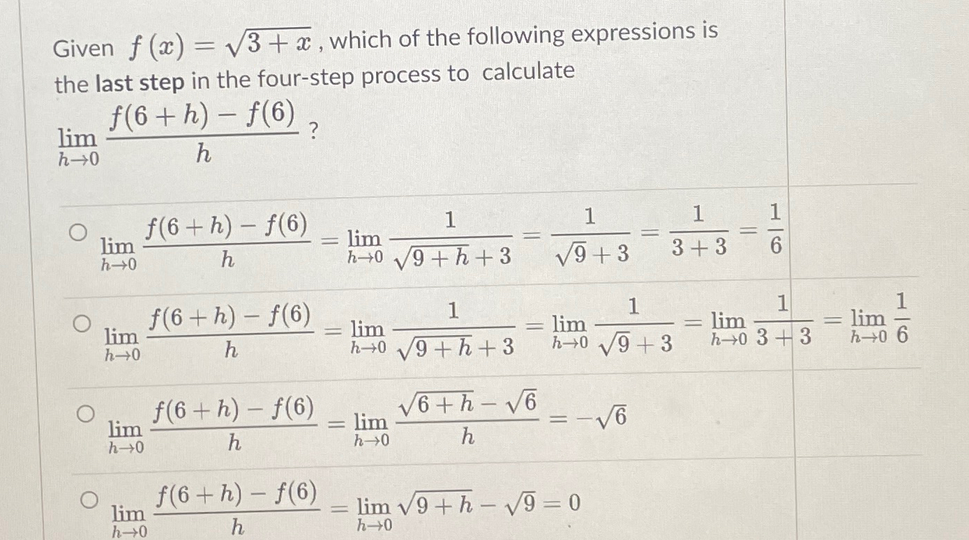 Solved Given f(x)=3+x2, ﻿which of the following expressions | Chegg.com