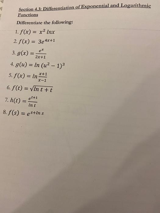 Solved Section 4.3: Differentiation of Exponential and | Chegg.com