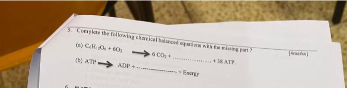 Solved 5. Complete the following chemical balanced equations | Chegg.com