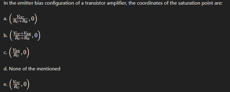 Solved In the emitter bias configuration of a transistor | Chegg.com