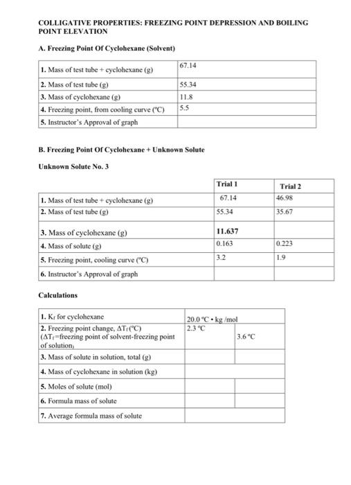 Solved COLLIGATIVE PROPERTIES: FREEZING POINT DEPRESSION AND | Chegg.com