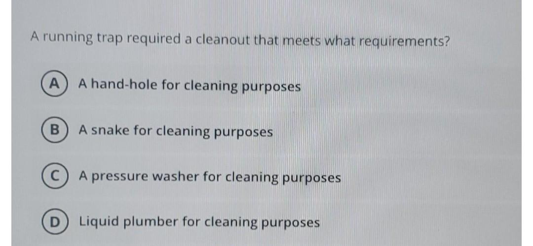 Solved A running trap required a cleanout that meets what | Chegg.com