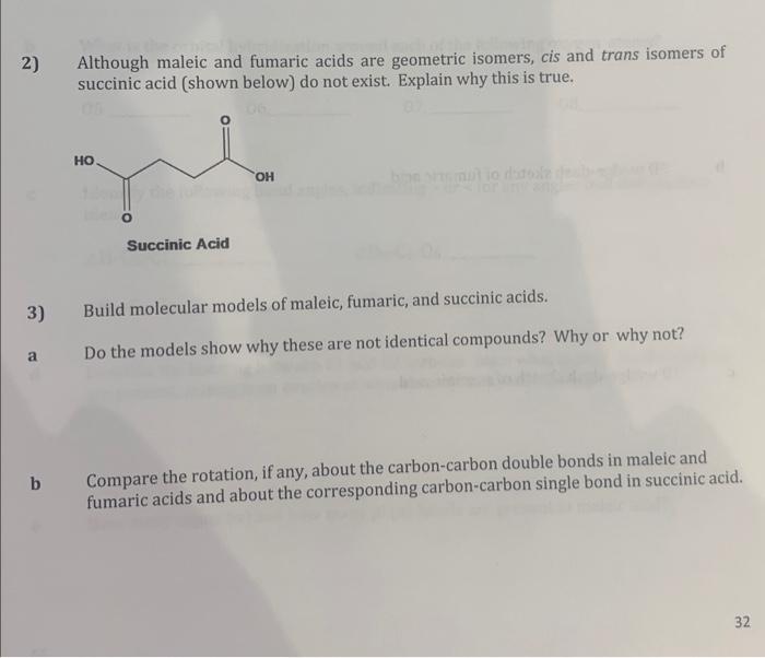 Solved 2) Although maleic and fumaric acids are geometric | Chegg.com