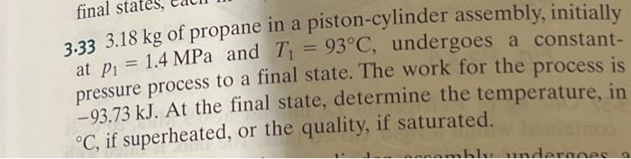final sta 3.33 3.18 kg of propane in a | Chegg.com