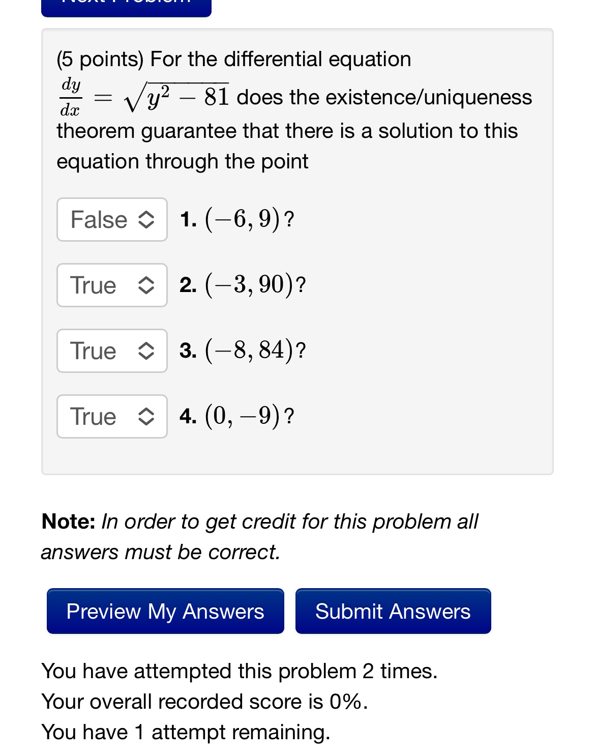 Solved (5 ﻿points) ﻿For the differential equation | Chegg.com