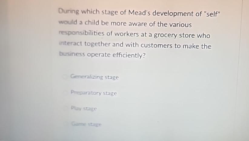 Solved During which stage of Mead's development of "self" | Chegg.com