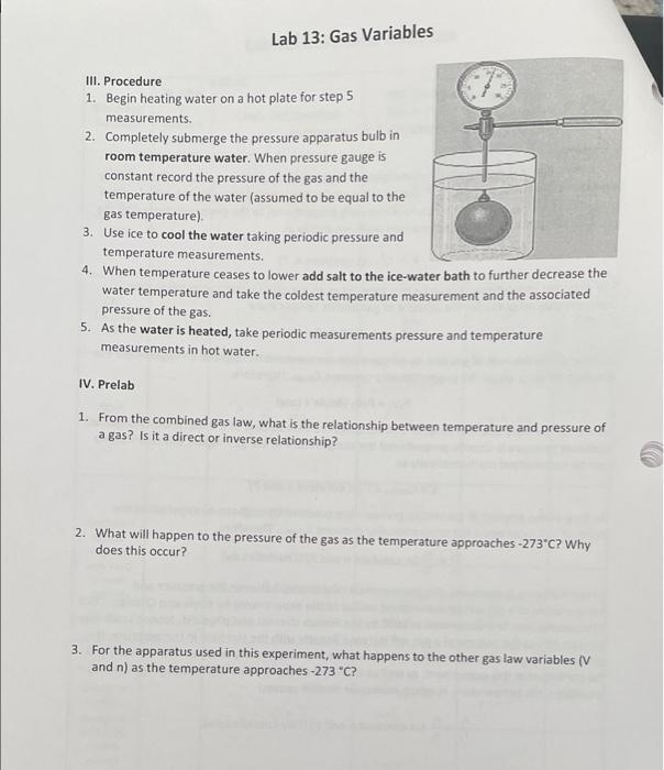 Solved Lab 13: Gas Variables III. Procedure 1. Begin heating | Chegg.com