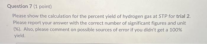"dry" hydrogen gas in trial 2? Please report your | Chegg.com