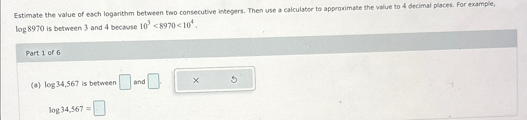 Solved Estimate the value of each logarithm between two | Chegg.com