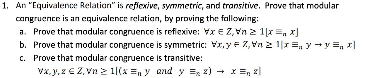 Solved An "Equivalence Relation" is reflexive, symmetric, | Chegg.com