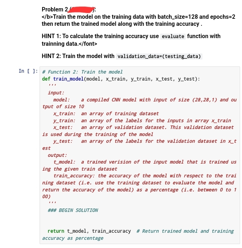 Solved Problem 2Train the model on the training data with | Chegg.com