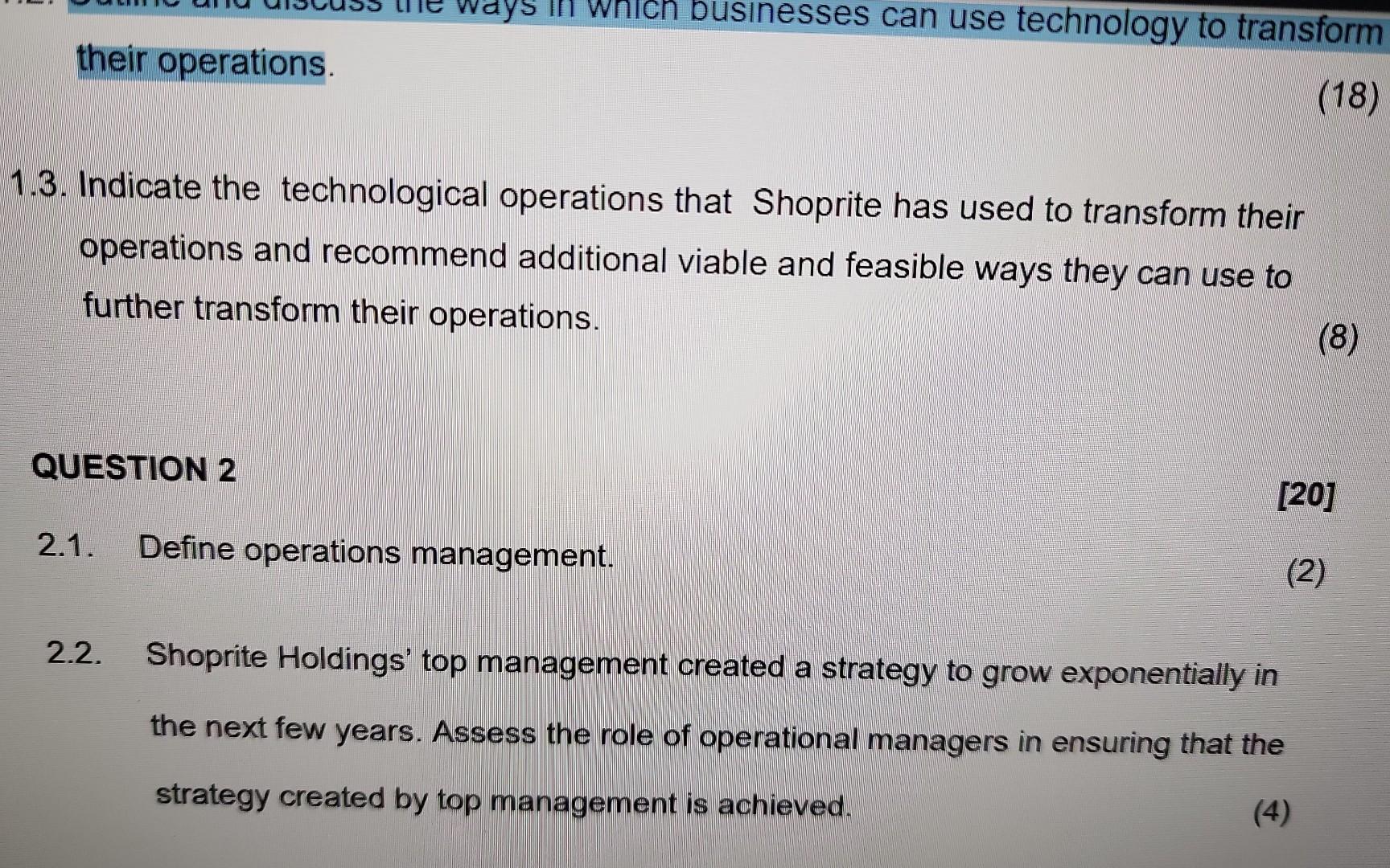 Solved 3. Indicate the technological operations that | Chegg.com