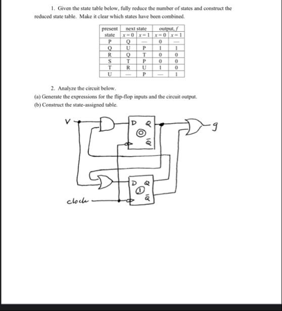 Given the state table below, fully reduce the number | Chegg.com