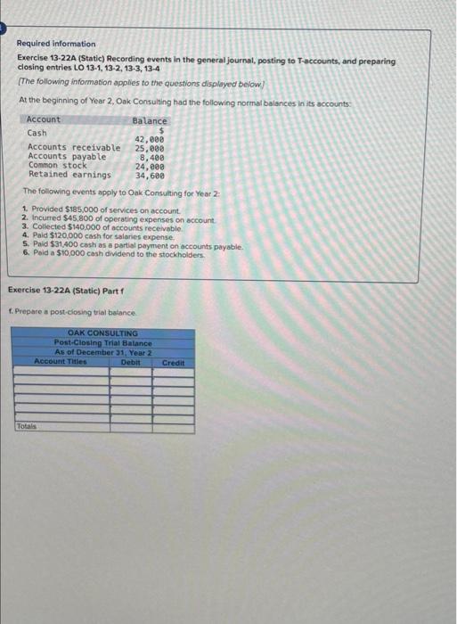 Solved Required information Exercise 13-22A (Static) | Chegg.com