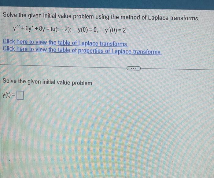 Solved Solve the given initial value problem using the | Chegg.com
