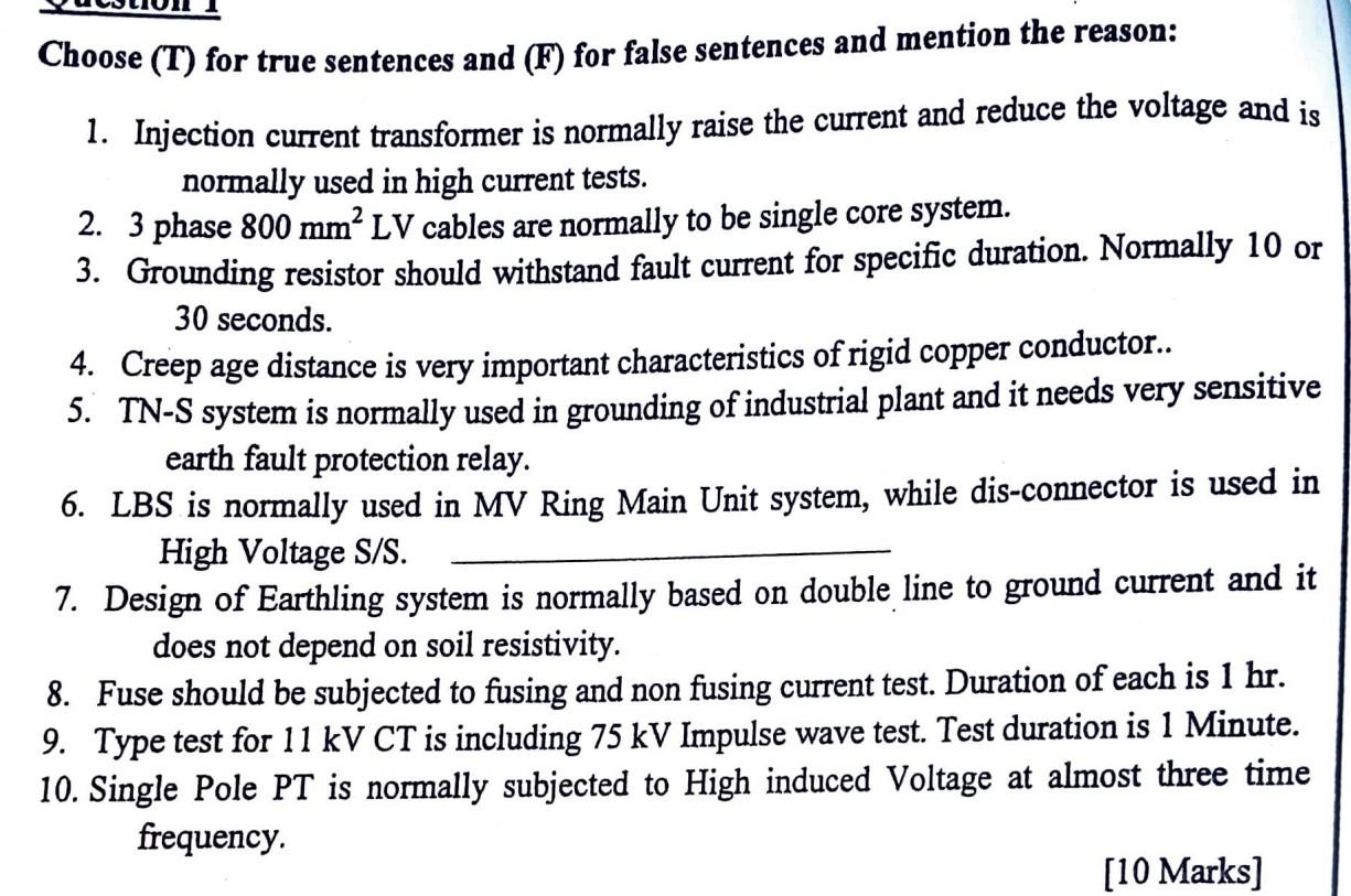 Solved Choose (T) for true sentences and (F) for false | Chegg.com